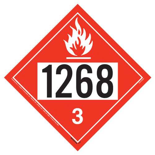 Placard Flammable Class 3 UN 1268 Pre-Printed Number
